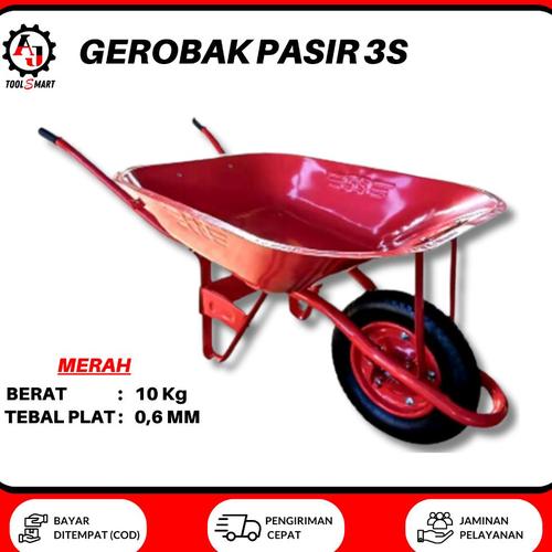 Jual (KHUSUS INSTANT) Gerobak Sorong Pasir Merah dan Kuning 3S BAN MATI ...