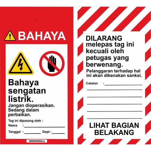 Jual Tag Loto : Waspada bahaya Listrik, Warna Merah, Outdoor Anti Air ...