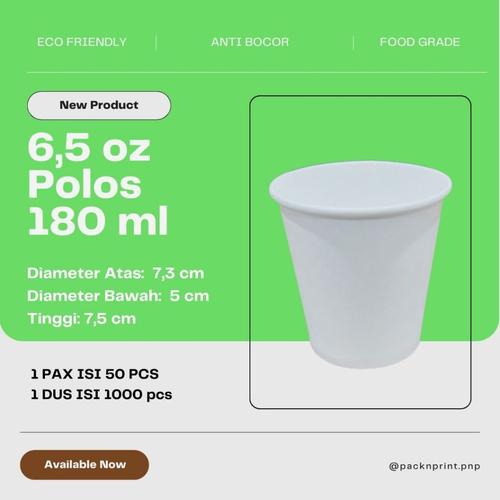 Jual Paper Hot Cup Gelas Kertas 6,5 oz 180 ml Polos isi 50 pcs - Kab. Tangerang - pnp.packnprint ...