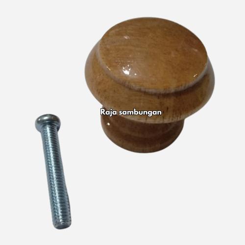 Jual Handle Laci Kayu Diameter 30 mm Natural Coklat Muda Flat Bulat ...