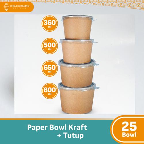 Promo [25pcs] Paper Bowl KRAFT & Tutup /Rice Bowl/Mangkok Kertas (360ml, 500ml, 650ml, 800ml ...