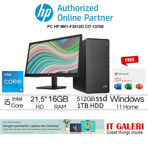 Promo PC DESKTOP HP M01-F3012D Intel Core i7-13700/RAM 8GB/SSD 512GB + 1TB HDD/Monitor 21.5 ...