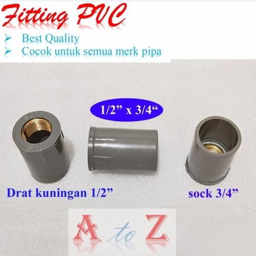 Jual sdd kuningan 1/2 x 3/4"/socket/sock/sok drat dalam kuningan 1/2 x ...