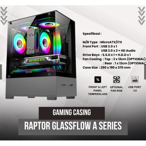 Jual Casing Gaming Raptor Glass Flow A Series BlackM-ATX - With 3 RGB ...