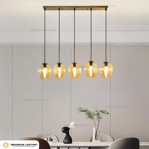 Jual Lampu gantung hias 5in1 gold kop panjang 80cm kaca teh minimalis dekor meja makan - Tanpa ...