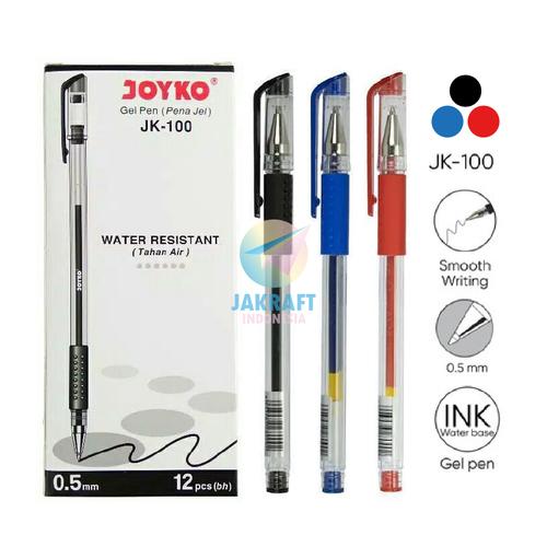 Jual Pulpen Bolpen JOYKO Gel Pen JK-100 (Hitam) 0.5mm Anti Air Kenko - Biru / Blue, 12 Pcs /PACK ...