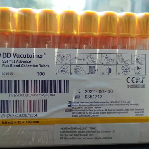 Jual BD VACUTAINER SST II ADVANCE UKURAN LENGKAP / TUBE GEL CLOT ...
