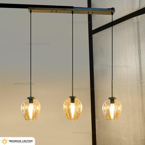 Jual Lampu gantung hias 3in1 gold kop panjang 80cm kaca teh 3lampu meja makan island dekor - +3 ...