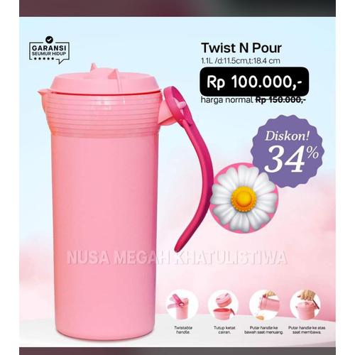 Jual TUPPERWARE TWIST N POUR 1,1L - TEKO AIR PINK (PITCHER MINUMAN ...