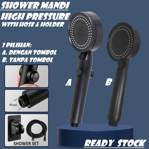 Jual Kepala Shower Mandi Hitam Premium Shower Head Set 5 / 7 Mode Adjustable Shower Dengan ...