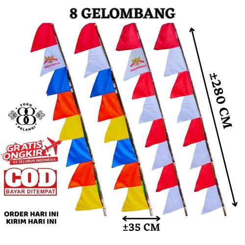 Jual (20pcs) Bendera Umbul-Umbul Garuda Warna Merah Putih Panjang 8 Gelombang - Warna polos ...