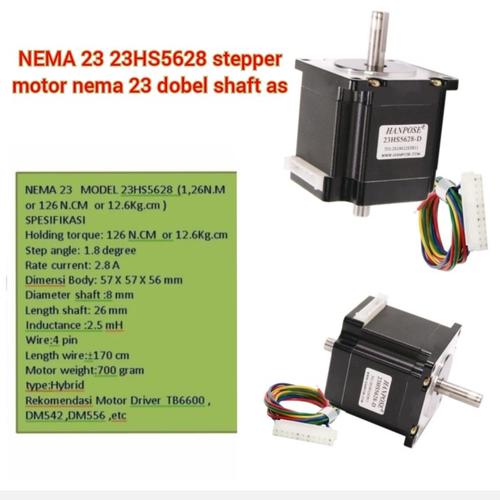 Jual NEMA 23 23HS5628 stepper motor nema 23 dobel shaft as double shaft ...