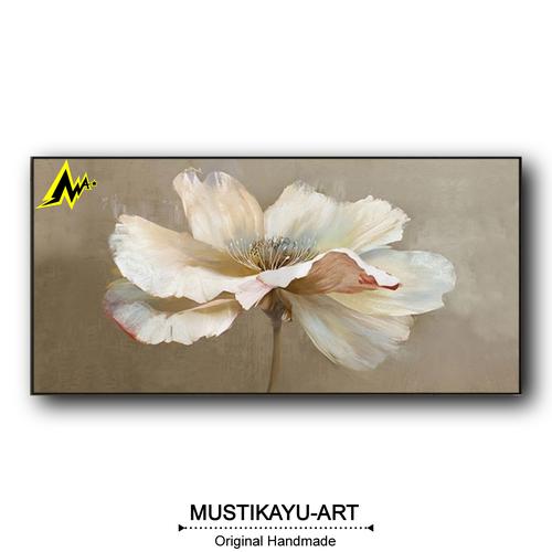 Jual lukisan modern flower white 80x150 cm frame dekorasi ruangan ...