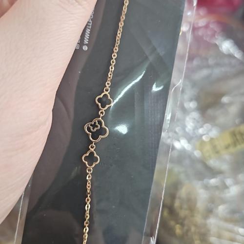 Jual gelang clover bunga kombinasi hitam putih emas asli 700 70% 16K ...