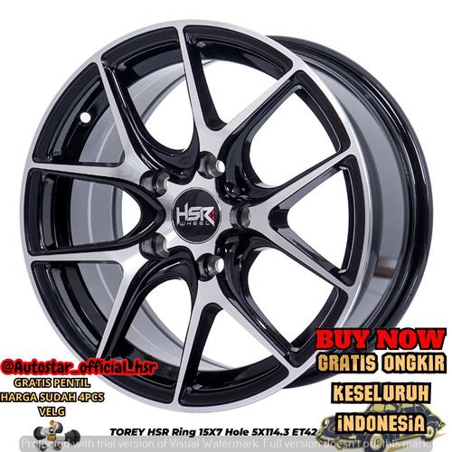 Jual pelek mobil racing hsr torey R15 lubang pcd 5x114,3 black polis ...