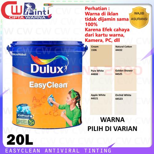 Jual Dulux Easy Clean Tinting Cat Tembok Dinding Interior Anti Noda Putih White Cream Kream 20 ...
