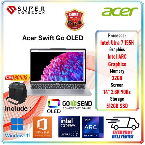 Jual ACER SWIFT GO OLED SFG14 ULTRA 7 155H 32GB 1TB 14.0 2.8K 90HZ EVO ...