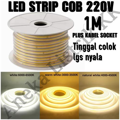 Jual LAMPU LED STRIP COB 220V 1M per Meter FLEXIBLE OUTDOOR PUTIH 6500K ...