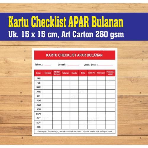 Jual Kartu Checklist l Ceklis APAR Bulanan Uk. 15 x 15 CM - Jakarta ...