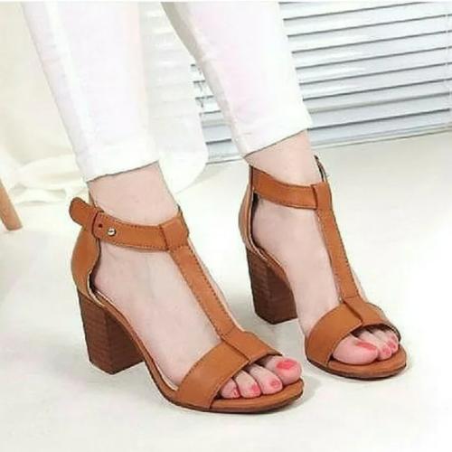 Jual SEPATU SENDAL WANITA PREMIUM COKLAT BROWN EC04 HIGH HEELS HAK 5cm ...