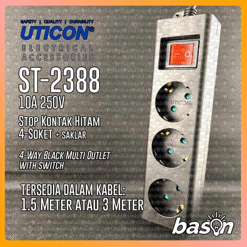 Promo UTICON ST2388 BK Stop Kontak Hitam 3 Lubang + Kabel 1.5 Meter / 3 ...