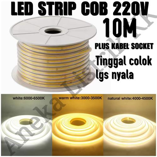 Jual LAMPU LED STRIP COB 220V 10M FLEXIBLE OUTDOOR PUTIH 6500K NATURAL ...