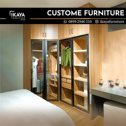 Jual Wardrobe motif kayu kaca / lemari pakain kayu / lemari baju tinggi ...