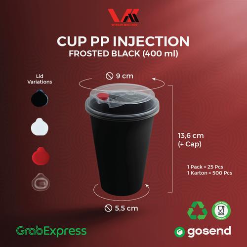 Promo PAKET HEMAT SET CUP 400ML BLACK FROSTED DAN TUTUP - 14OZ BLACK ...