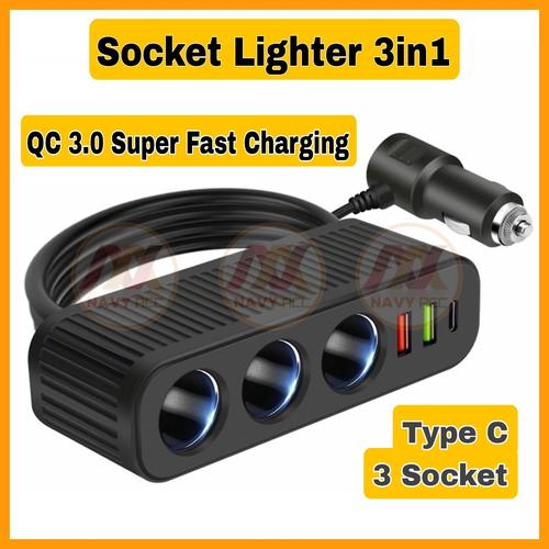 Jual Splitter Socket Lighter Mobil Extension 120W USB QC3.0 Super Fast ...