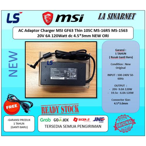 Jual AC Adaptor Charger MSI GF63 Thin 10SC MS-16R5 MS-1563 20V 6A ...
