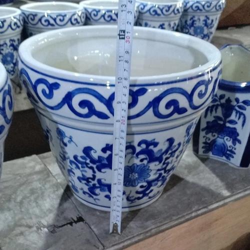 Jual Pot keramik model motif batik biru diameter 25 cm + bonus media ...