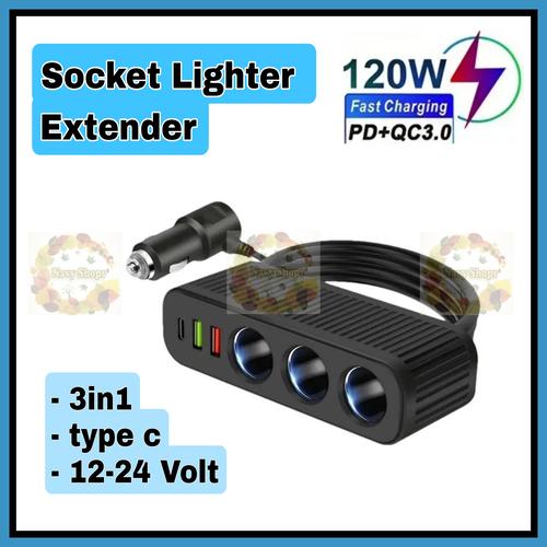 Jual Splitter Socket Lighter Mobil Extension 120W USB QC3.0 Super Fast ...