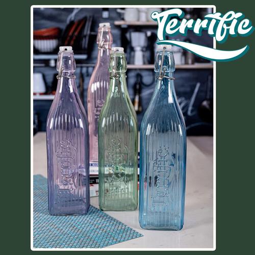 Promo Botol Kaca Kotak Bening Warna Estetik Motif Garis 1 Liter dengan ...