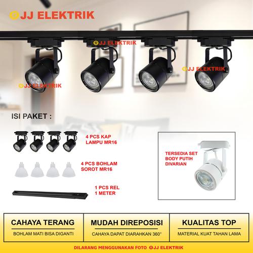 Jual Paket lampu sorot rel 1 set isi 4 spotlight track light rell - PREMIUM E27 BK, 5W Warmwhite ...