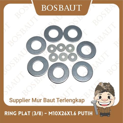 Jual Ring Plat / Flat Washer Besi M10x26x1.6 Putih - Ring Plat M10 ...