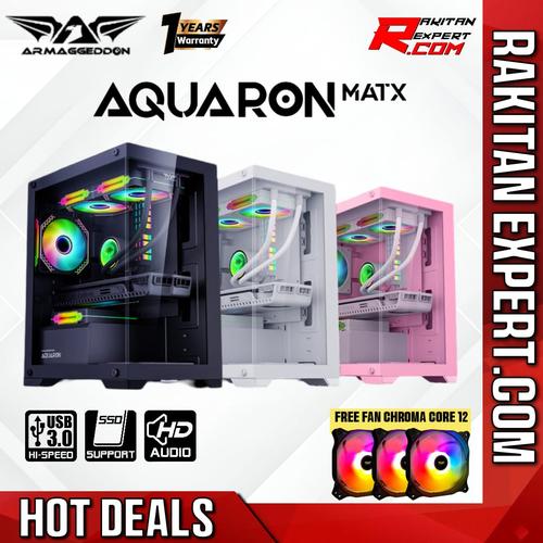 Promo Casing Gaming Armaggeddon Aquaron Front Side Transparent FishTank MATX - Pink+ 3 Fan ...