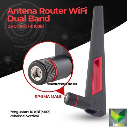 Jual Antena Router WiFi Dual Band 2.4GHz 5GHz 10dBi RP-SMA Male Black ...
