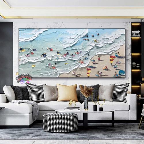 Jual Lukisan Tangan Abstract 3D Minimalist The Beach Joys Ocean Wall ...