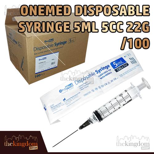 Jual Onemed Disposable Syringe 5ml 5cc 22G /100 Box Spuit Sterile Jarum ...