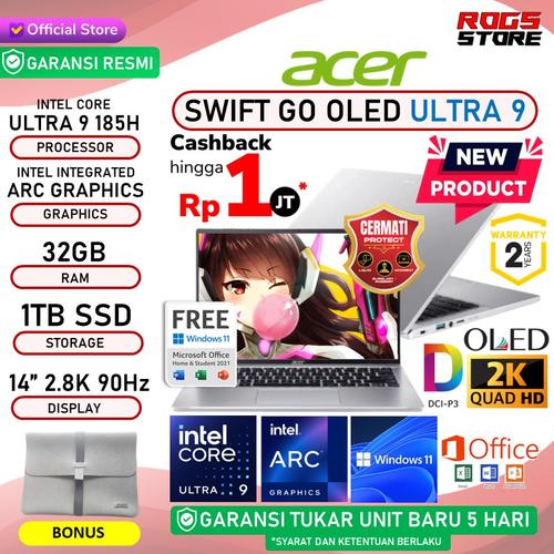 Promo ACER SWIFT GO OLED SFG14 CORE ULTRA 9 185H 32GB 1TB SSD W11+OHS 14.0 2.8K 90HZ 2Y+ADP ...