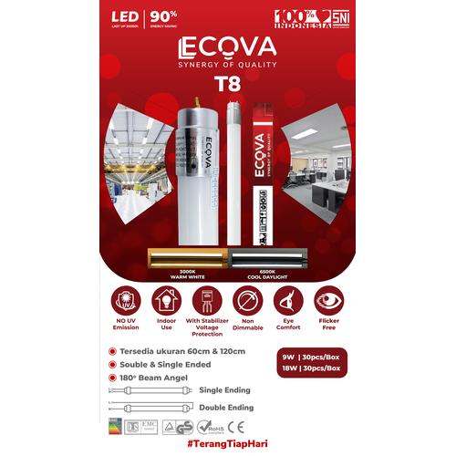 Jual Lampu LED Tube TL T8 ECOVA Cahaya Putih - 9 Watt - 60 CM - Kota Palembang - Gudang Listrik ...