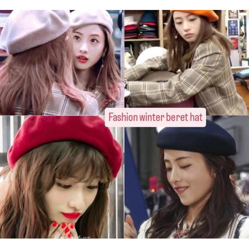 Jual Topi baret winter wanita topi korea kwalitas PREMIUM T001 - Ungu ...