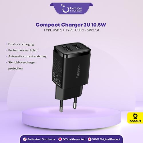 Jual Baseus Adaptor Charger Compact 10.5W 2A Dual USB Port Adapter ...