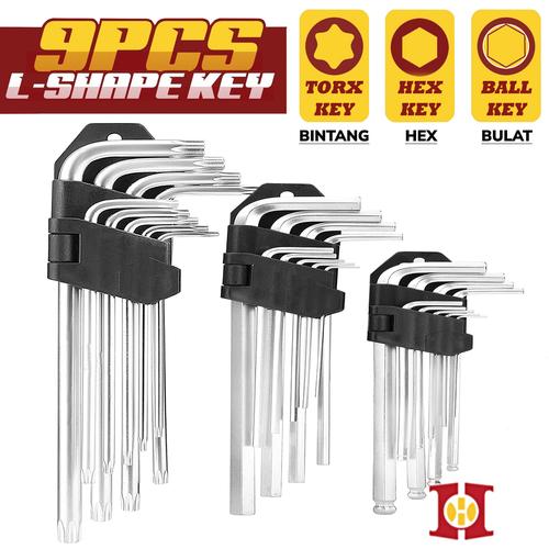 Jual Kunci L Panjang 9 Piece Hex Key Kunci L Set - HEX Segi Enam, S ...