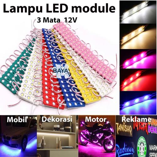 Jual Lampu LED modul 3 Mata waterproof 2835 12V 12 Volt Module mobil motor - Biru - Jakarta ...