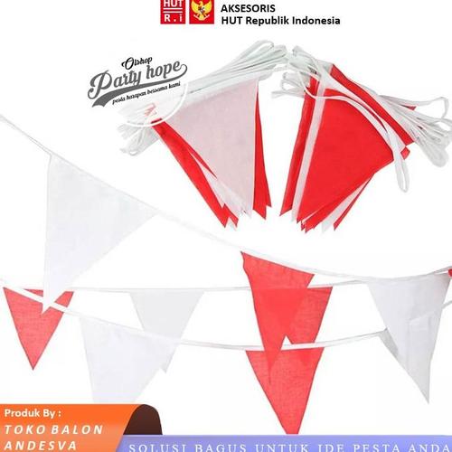 Jual Terbaru ( Isi 10 ) Bendera Kain Polyester Segitiga Merah Putih ...