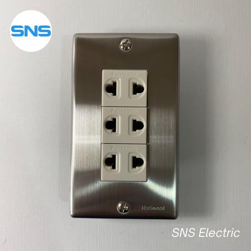 Jual Stop kontak 3 gang Triple National Panasonic Frame Stainless Steel ...