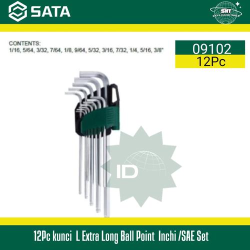 Jual SATA Kunci L Set 12 pcs Long Ball Point Hex Key Set(SAE) 09102 ...