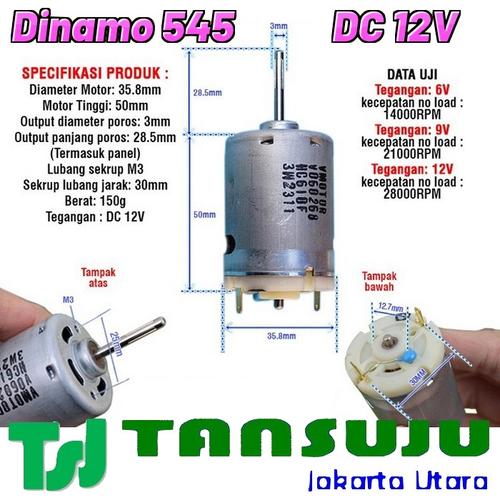 Jual Dinamo 545 DC Motor 12V Axis As 3mm As Panjang - Bracket - Jakarta ...