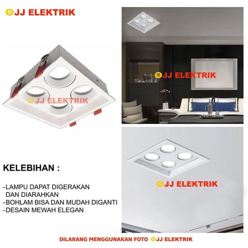 Jual Kap Lampu Downlight Mr16 Sorot Halogen Spotlight Kotak 4 Lubang [Termurah] - 7W Putih ...